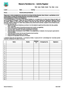 Activity Register Acting Recorder - Illawarra Ramblers